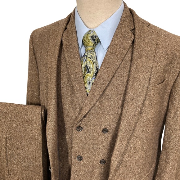 Bar III | Suits & Blazers | Bar Iii 3pc Suit Mens 42r Brown Tweed Slim ...
